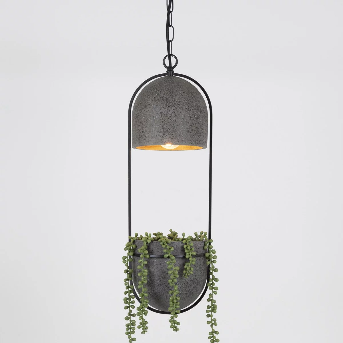 Lampe suspendue Pebble noire avec bac à plantes inclus